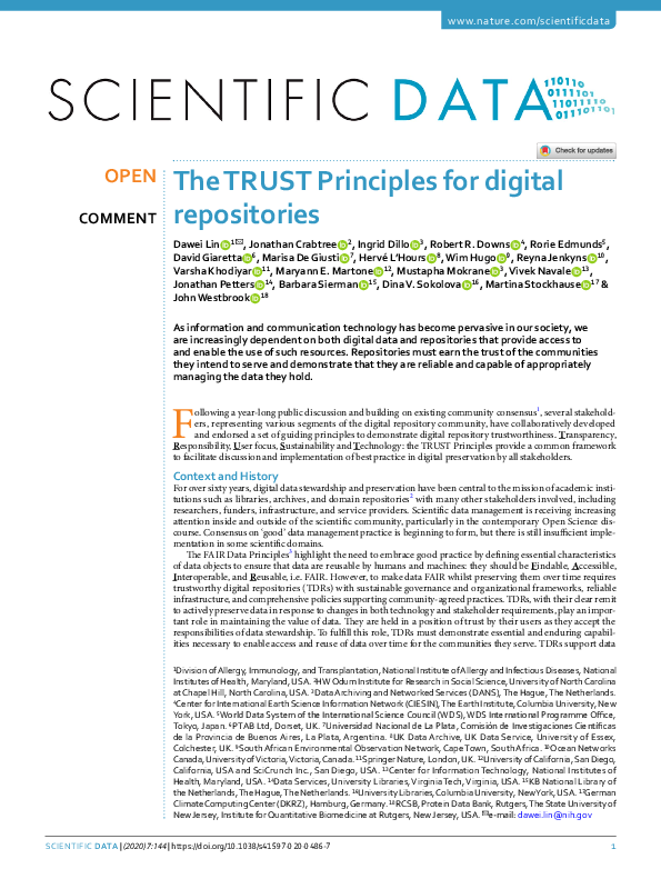 (PDF) The TRUST Principles for digital repositories