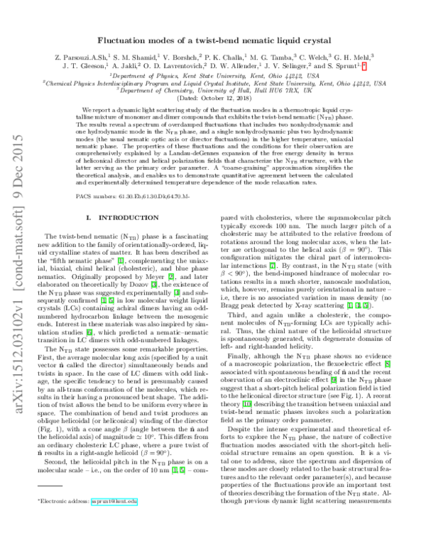 (PDF) Fluctuation Modes of a Twist-Bend Nematic Liquid Crystal