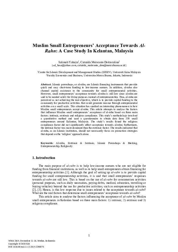 (PDF) Muslim Small Entrepreneurs’ Acceptance Towards Al-Rahn: A Case ...