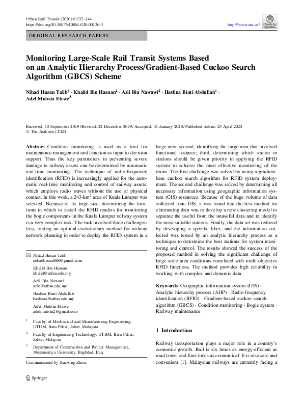 (PDF) Monitoring Large-Scale Rail Transit Systems Based on an Analytic ...