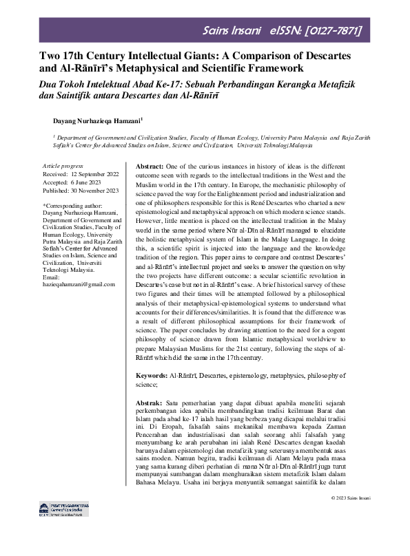 (PDF) Two 17th Century Intellectual Giants: A Comparison of Descartes ...