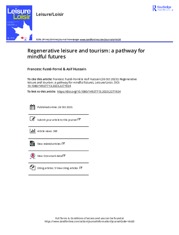 (PDF) Regenerative leisure and tourism a pathway for mindful futures