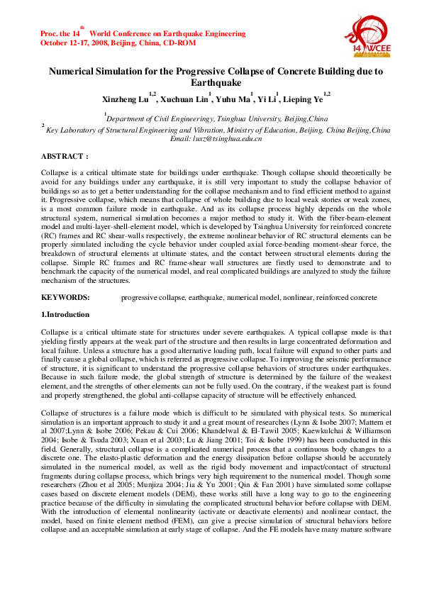 (PDF) Numerical Simulation for the Progressive Collapse of Concrete ...
