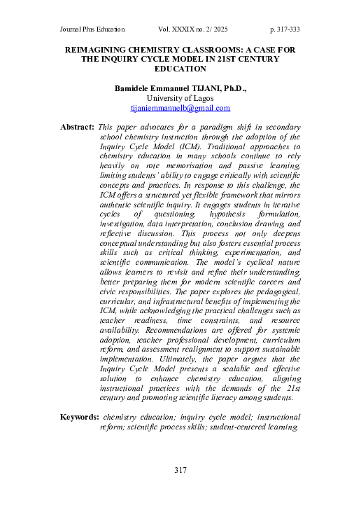 (PDF) REIMAGINING CHEMISTRY CLASSROOMS: A CASE FOR THE INQUIRY CYCLE ...