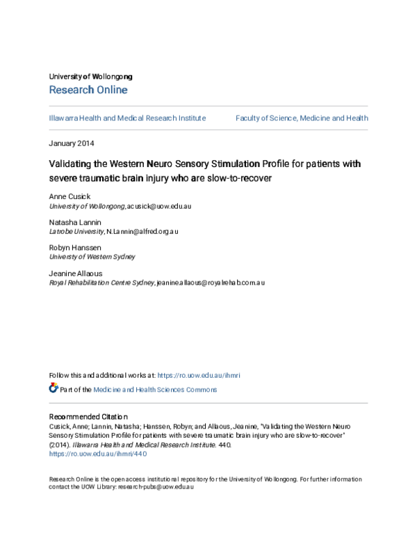 (PDF) Validating the Western Neuro Sensory Stimulation Profile for ...