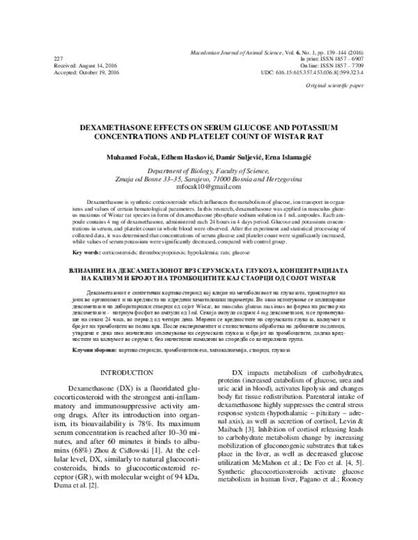 (PDF) Dexamethasone Effects on Serum Glucose and Potassium ...