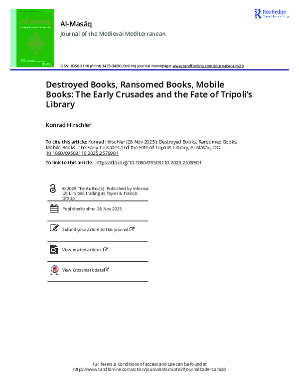 (PDF) Destroyed Books, Ransomed Books, Mobile Books: The Early Crusades ...