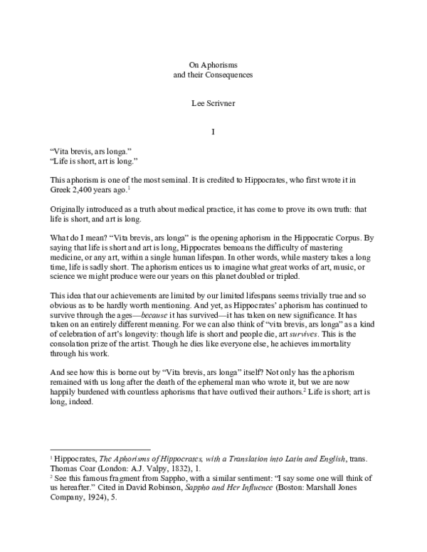 (PDF) On Aphorisms and their Consequences