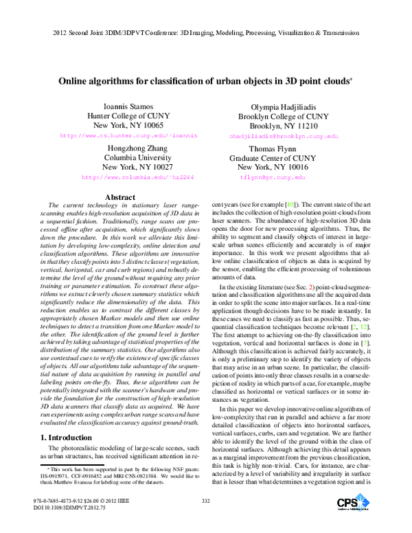 (PDF) Online Algorithms for Classification of Urban Objects in 3D Point ...