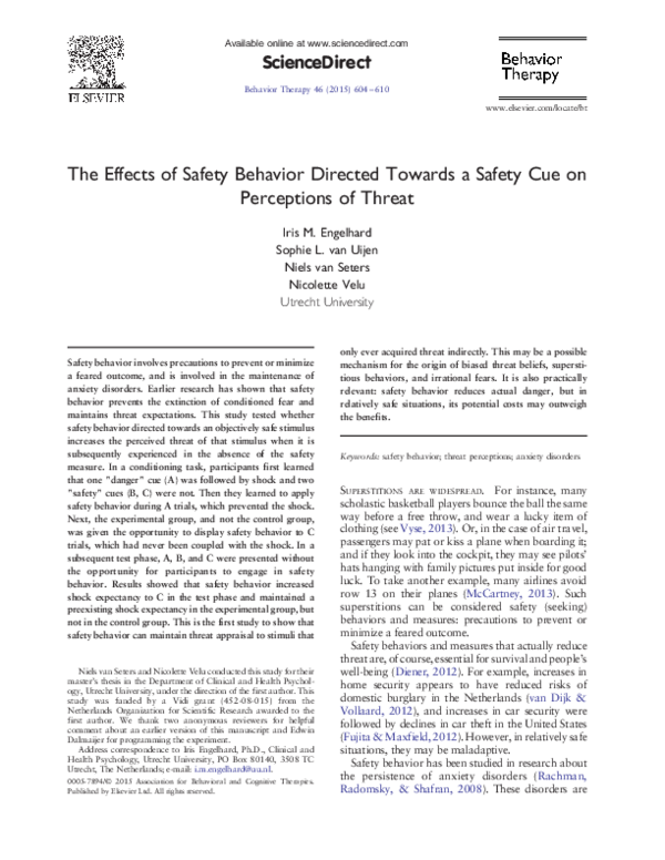 (PDF) The Effects of Safety Behavior Directed Towards a Safety Cue on ...