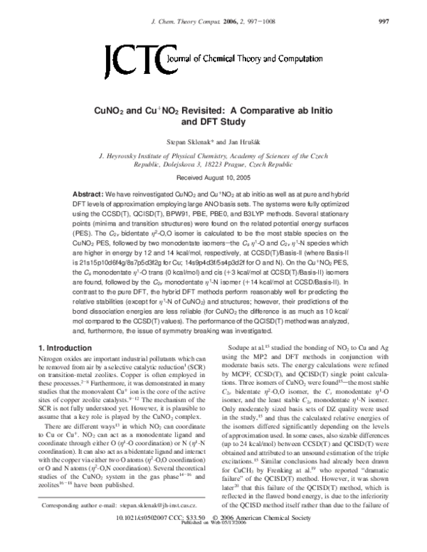 (PDF) CuNO2 and Cu+NO2 Revisited: A Comparative ab Initio and DFT Study