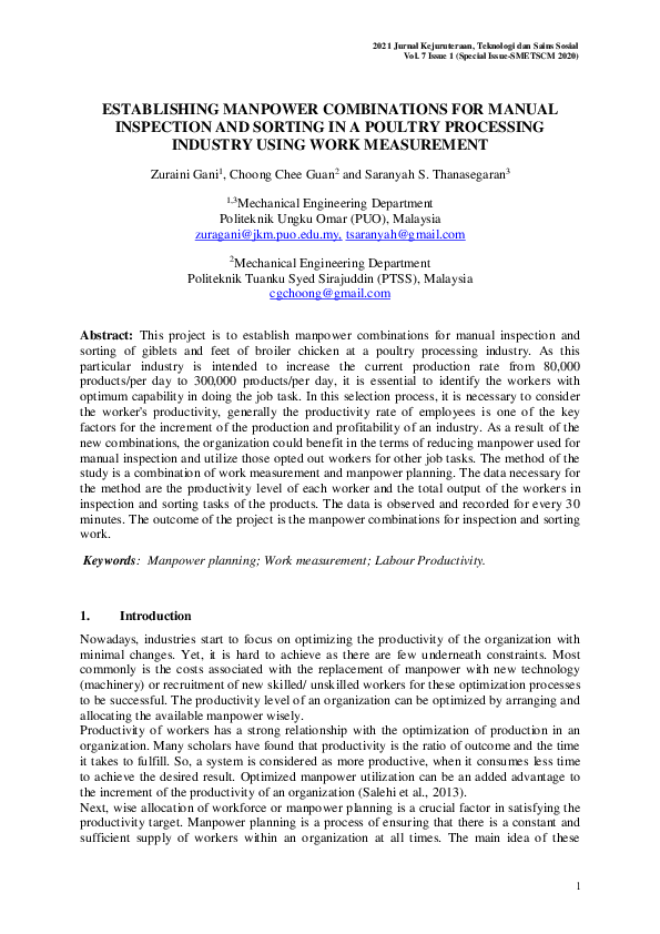 (PDF) ESTABLISHING MANPOWER COMBINATIONS FOR MANUAL INSPECTION AND ...