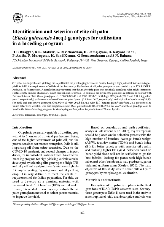 (PDF) Identification and selection of elite oil palm (Elaeis guineensis ...