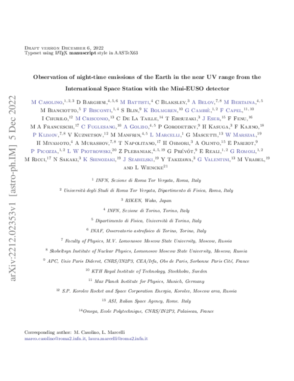 (PDF) Observation of night-time emissions of the Earth in the near UV ...