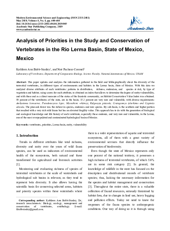 (PDF) Analysis of Priorities in the Study and Conservation of ...