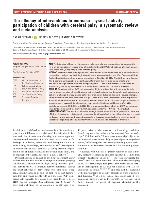 (PDF) The efficacy of interventions to increase physical activity ...