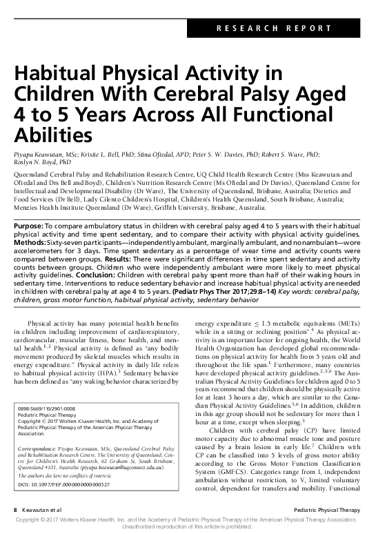 (PDF) Habitual Physical Activity in Children With Cerebral Palsy Aged 4 ...