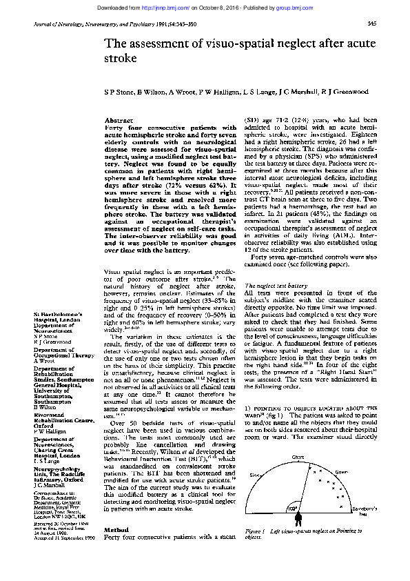 (PDF) The assessment of visuo-spatial neglect after acute stroke