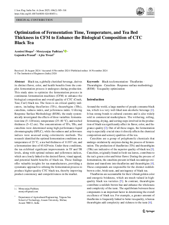 (PDF) Optimization of Fermentation Time, Temperature, and Tea Bed ...
