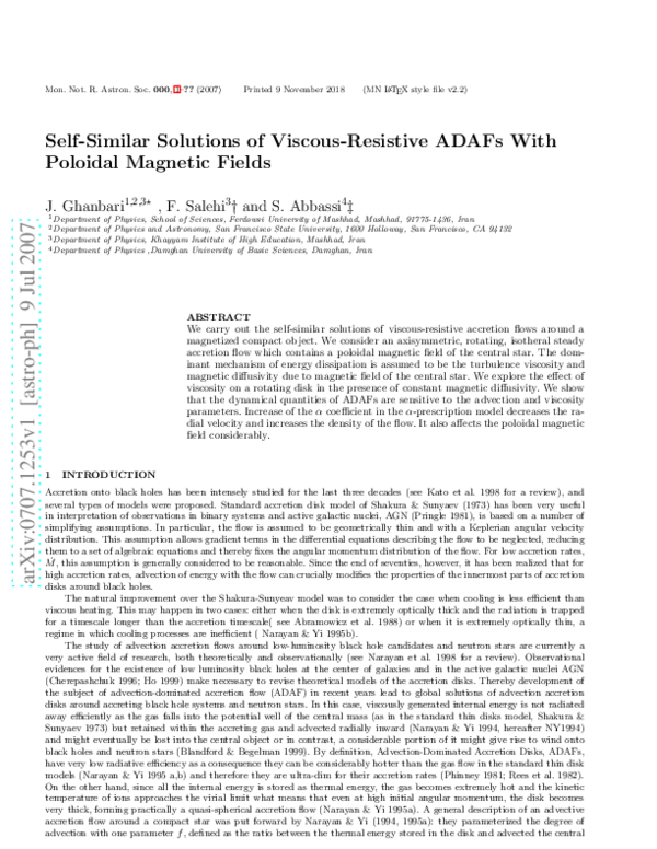(PDF) Self-similar solutions of viscous–resistive advection-dominated ...