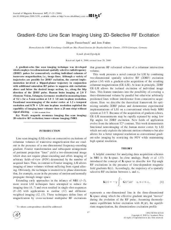 (PDF) Gradient-Echo Line Scan Imaging Using 2D-Selective RF Excitation