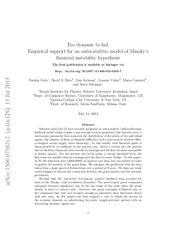 (PDF) Too dynamic to fail: empirical support for an autocatalytic model ...