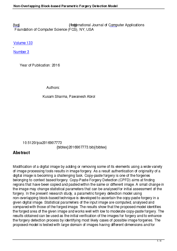 (PDF) Non-Overlapping Block-based Parametric Forgery Detection Model
