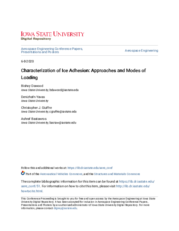 (PDF) Characterization of Ice Adhesion: Approaches and Modes of Loading