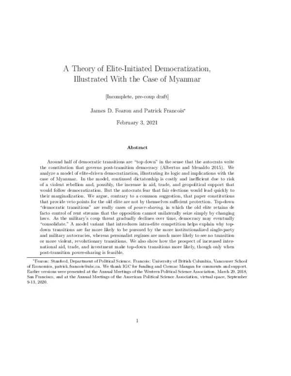 (PDF) A Theory of Elite-Initiated Democratization, Illustrated with the ...
