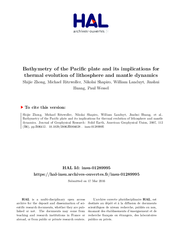 (PDF) Bathymetry of the Pacific plate and its implications for thermal ...