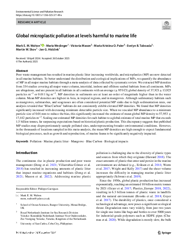 (PDF) Global microplastic pollution at levels harmful to marine life