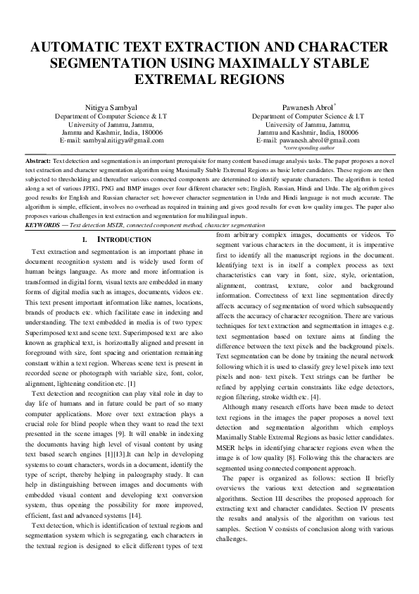 (PDF) Automatic text extraction and character segmentation using ...