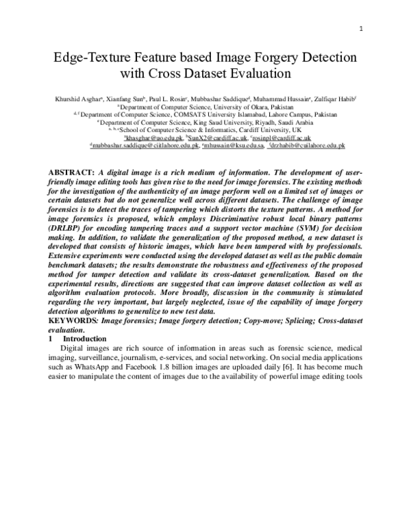 (PDF) Edge–texture feature-based image forgery detection with cross ...
