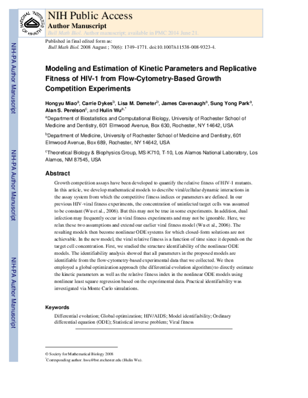 (PDF) Modeling and Estimation of Kinetic Parameters and Replicative ...
