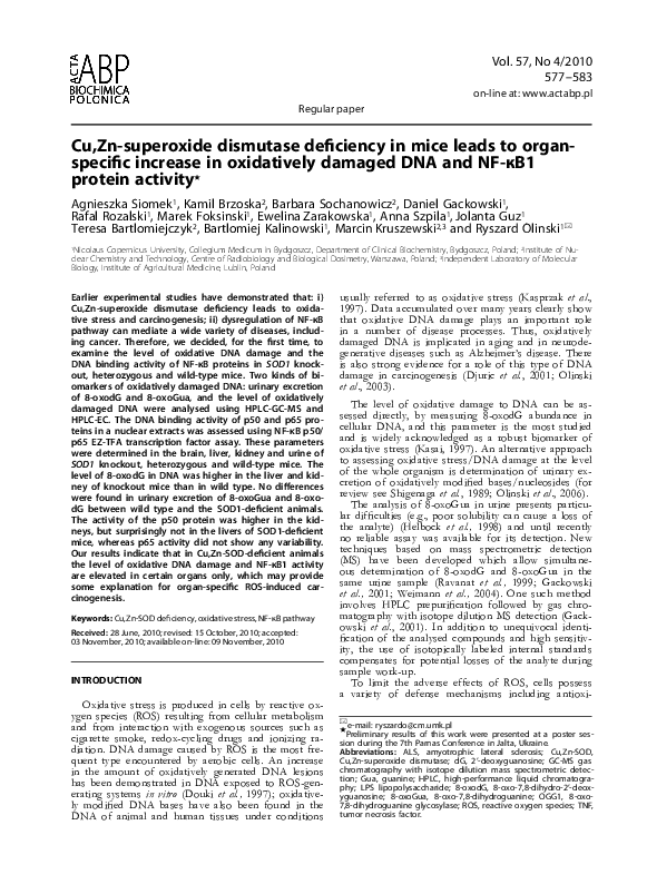 (PDF) Cu,Zn-superoxide dismutase deficiency in mice leads to organ ...