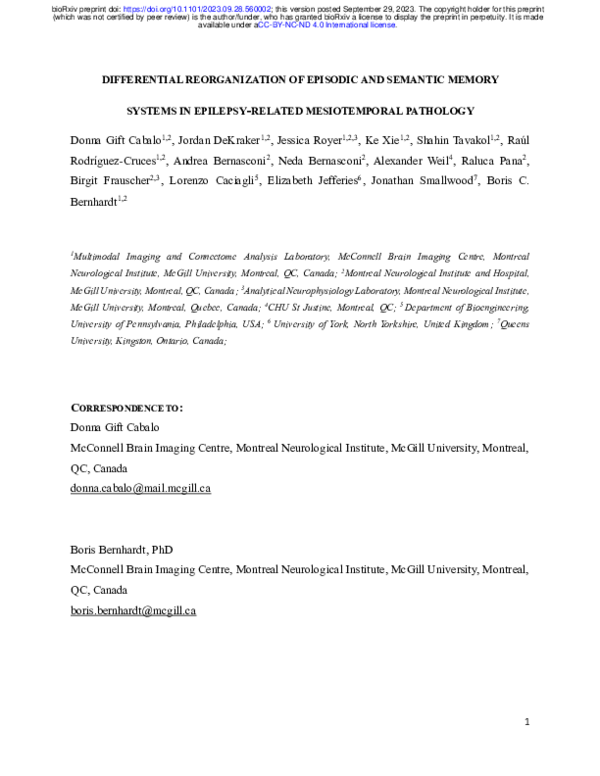 (PDF) Differential Reorganization of Episodic and Semantic Memory ...