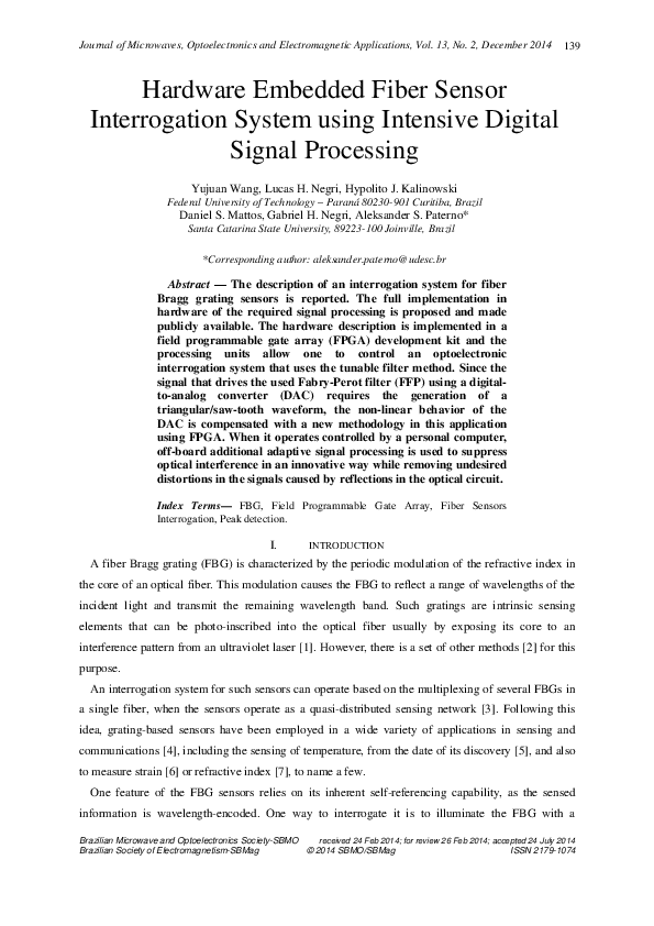 (PDF) Hardware embedded fiber sensor interrogation system using ...