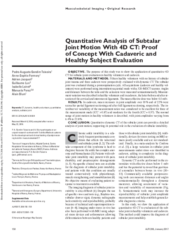 (PDF) Quantitative Analysis of Subtalar Joint Motion With 4D CT: Proof ...