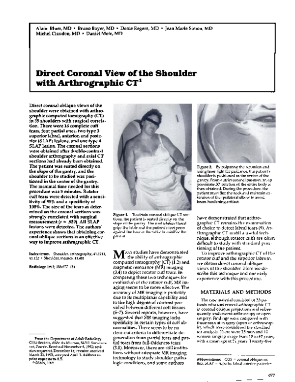 (PDF) Direct coronal view of the shoulder with arthrographic CT