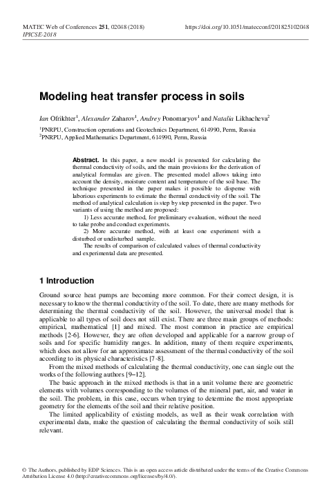 (PDF) Modeling heat transfer process in soils