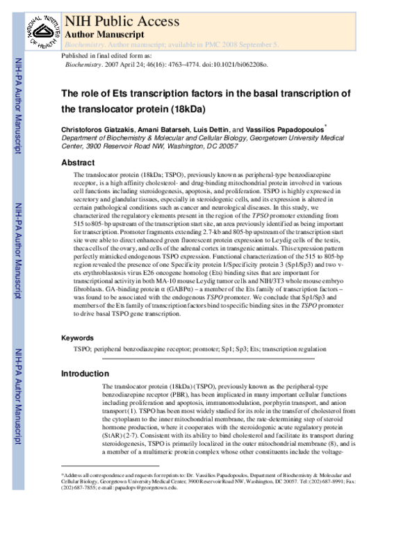 (PDF) The Role of Ets Transcription Factors in the Basal Transcription ...