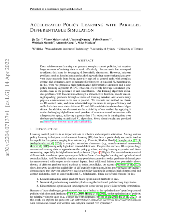 (PDF) Accelerated Policy Learning with Parallel Differentiable Simulation