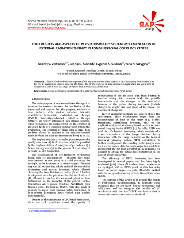 (PDF) First Results and Aspects of in Vivo Dosimetry System ...