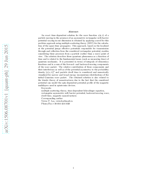 (PDF) A Multiple Scattering Theory Approach to Solving the Time ...