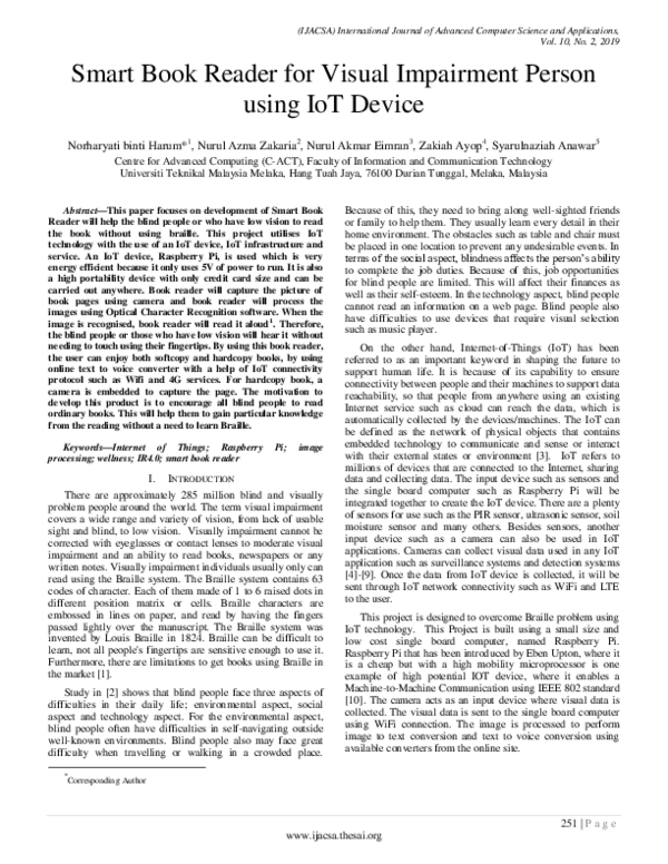 (PDF) Smart Book Reader for Visual Impairment Person using IoT Device