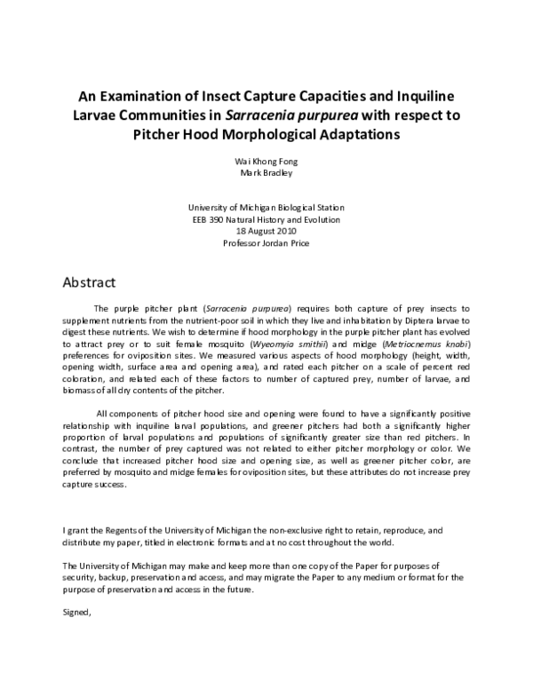 (PDF) An examination of insect capture capacities and inquiline larvae ...