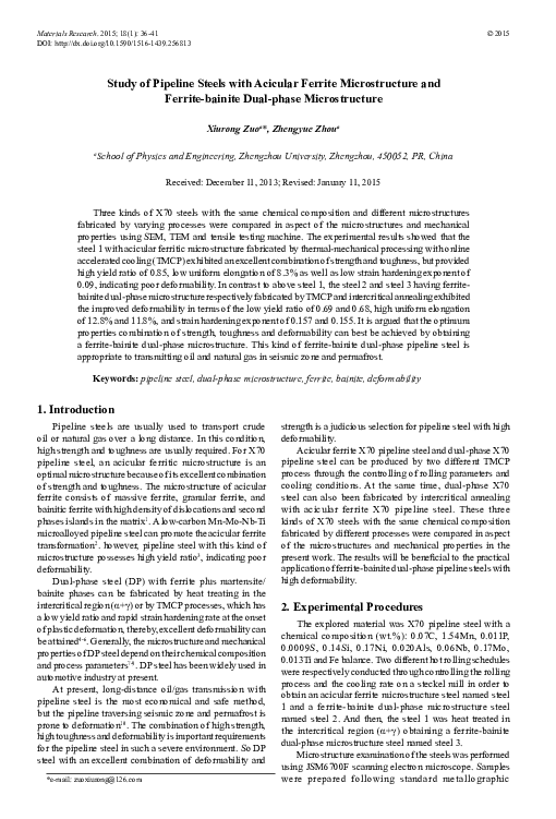 (PDF) Study of Pipeline Steels with Acicular Ferrite Microstructure and ...