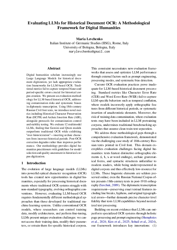 (PDF) Evaluating LLMs for Historical Document OCR: A Methodological ...