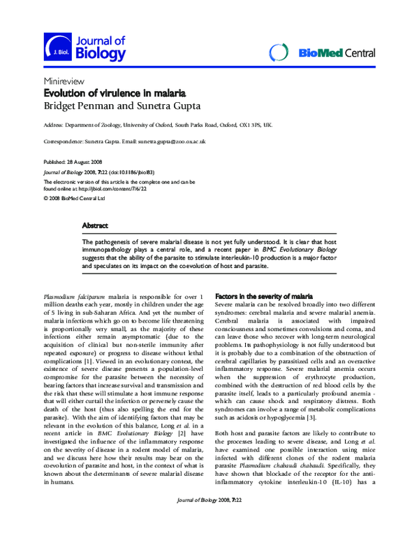 (PDF) Evolution of virulence in malaria