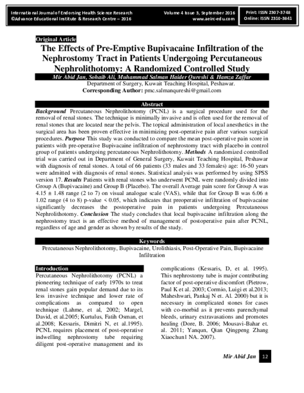 (PDF) The Effects of Pre-emptive Bupivacaine Infiltration of the ...